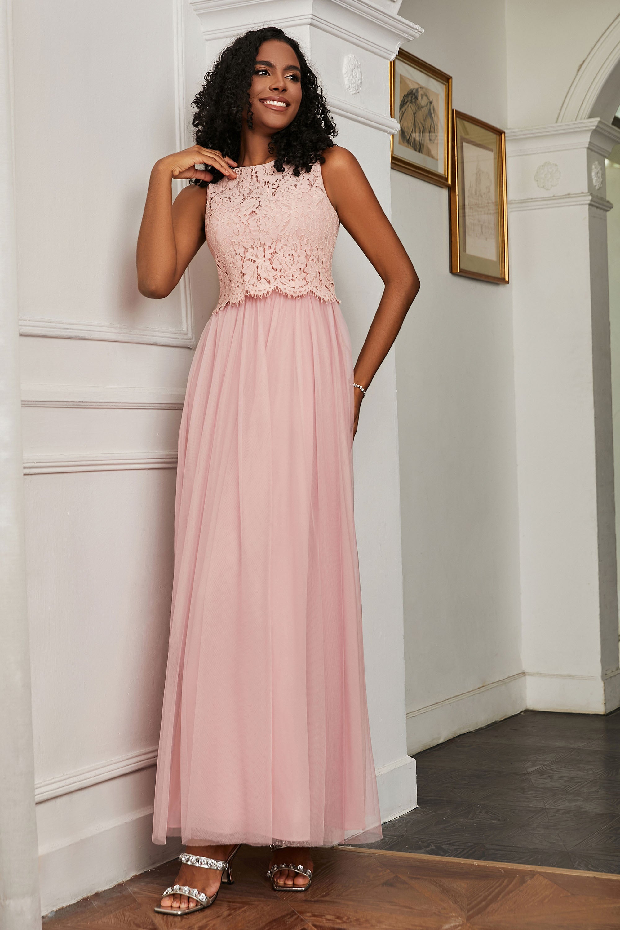 Abito Lungo in Tulle con Top in Pizzo a-Linea – DUNTERY IT